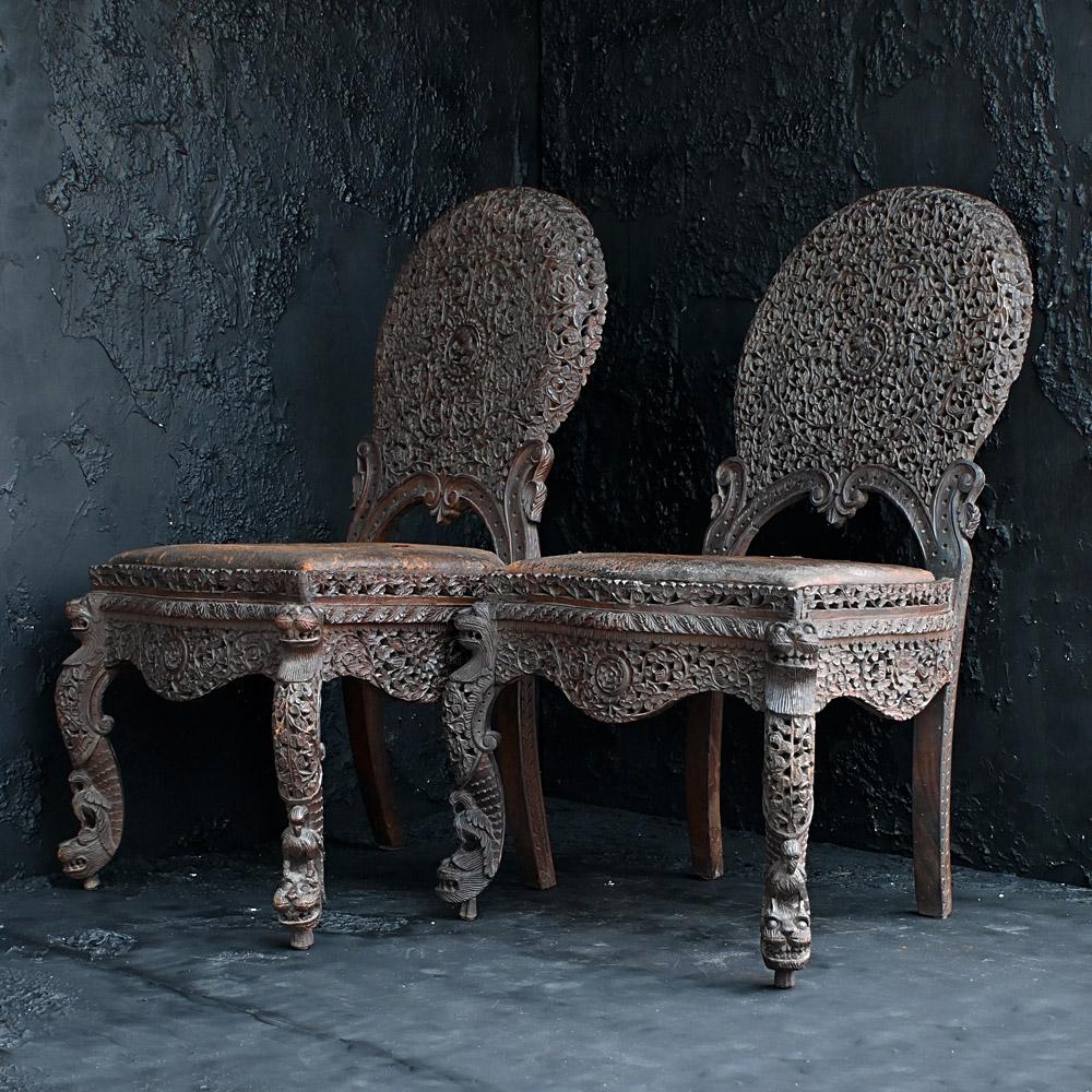 Early 20th Century Burmese Hand Carved Chairs For Sale at 1stDibs