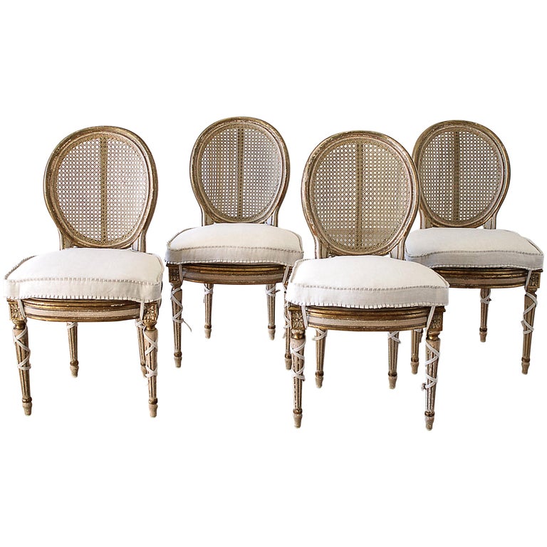 Early 20th Century Carved and Painted Louis XVI Style Cane Back Dining ...