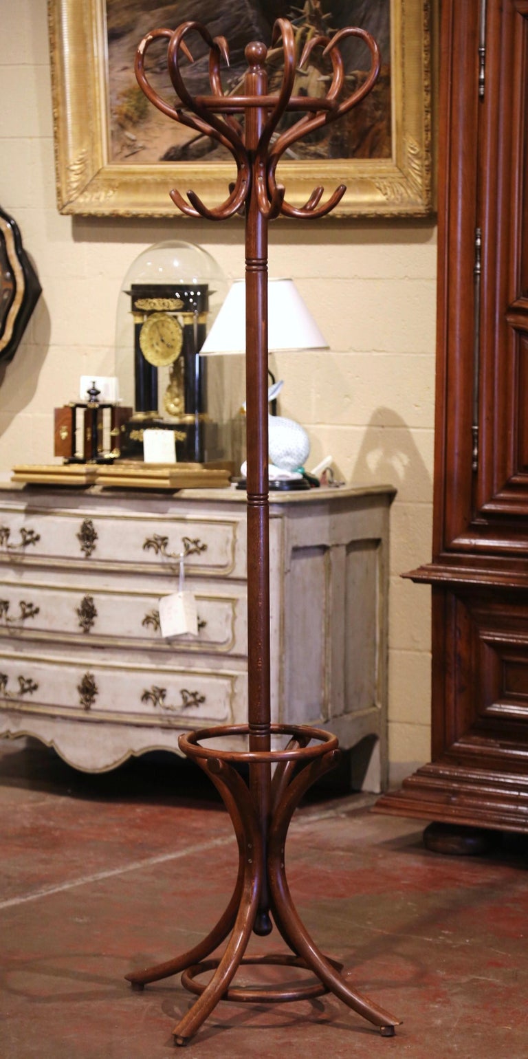 Early 20th Century Carved Bentwood Coat Stand with Umbrella Ring Thonet ...