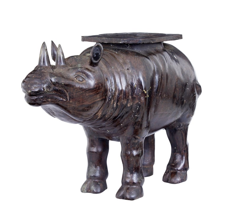 Early 20th Century Cast Bronze Rhino Occasional Table For Sale at 1stDibs