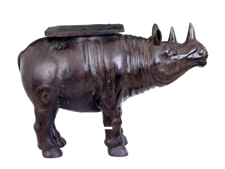Early 20th Century Cast Bronze Rhino Occasional Table For Sale at 1stDibs