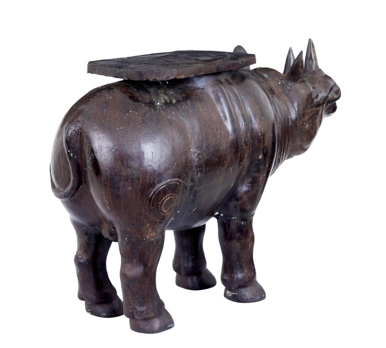 Early 20th Century Cast Bronze Rhino Occasional Table For Sale at 1stDibs