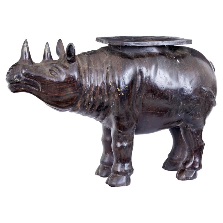 Early 20th Century Cast Bronze Rhino Occasional Table For Sale at 1stDibs