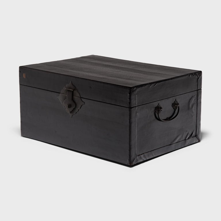 Chinese Black Lacquer Hide Trunk, c. 1900 at 1stDibs