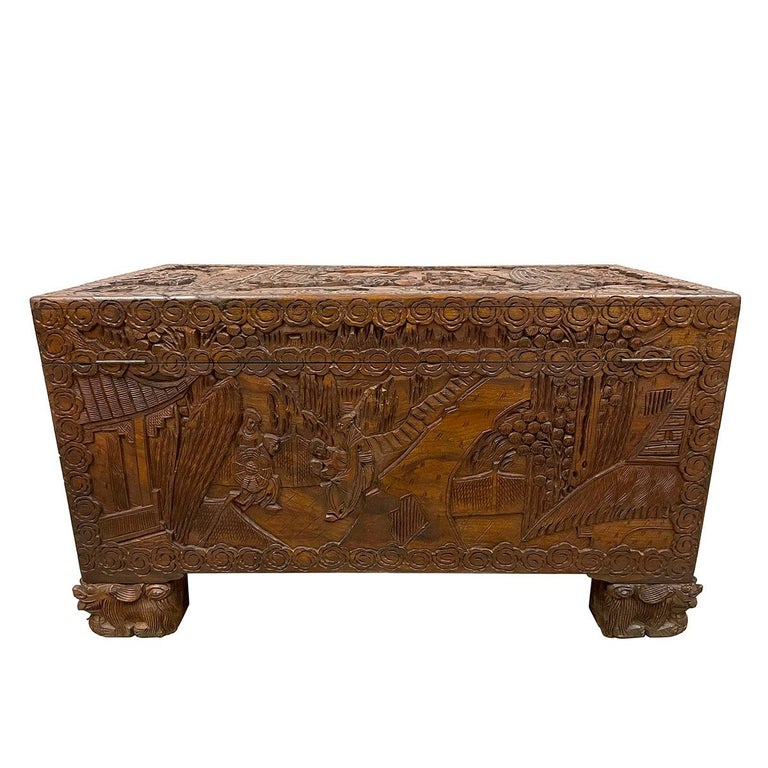 Early 20th Century Chinese Carved Camphor Wood Hope Chest For Sale at ...