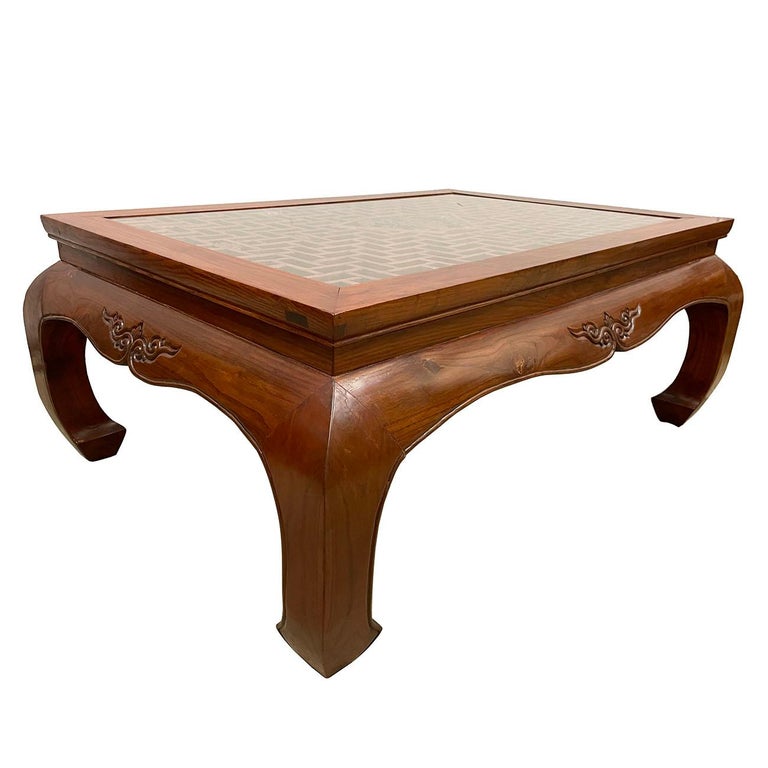 Early 20th Century Chinese Carved Wooden Coffee Table with Glass on Top ...