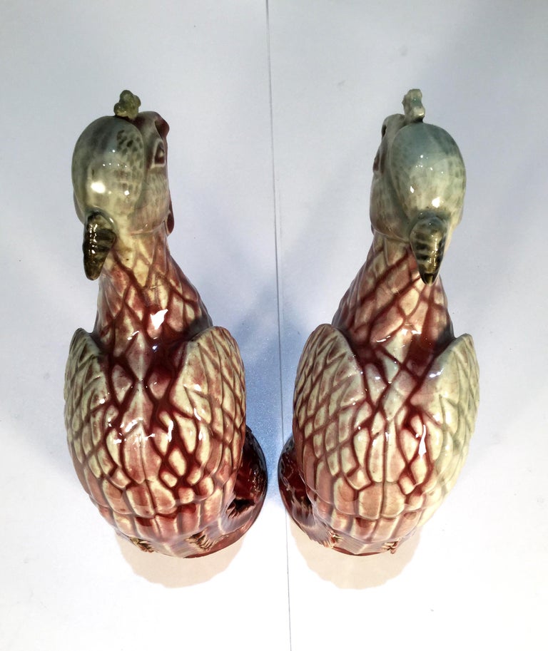 Early 20th Century Chinese Export Pair of Ceramic Ho Ho Birds at 1stDibs