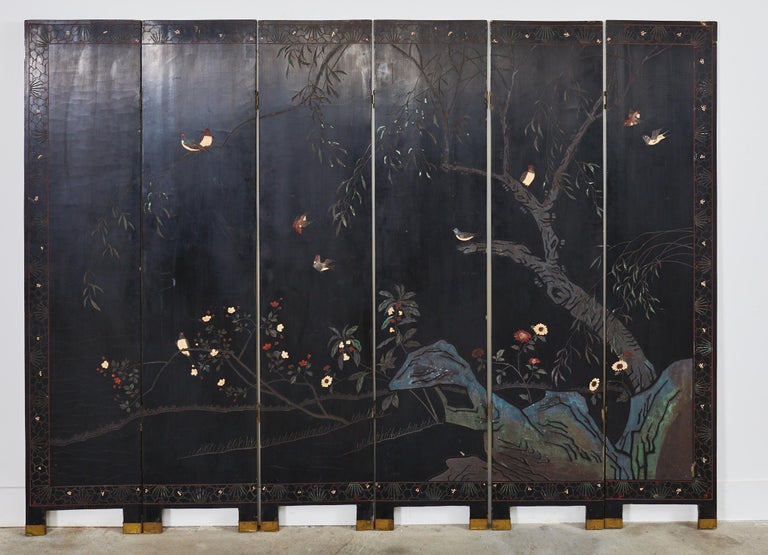 20th Century Chinese Export Six Panel Gold Leaf Coromandel Screen For ...