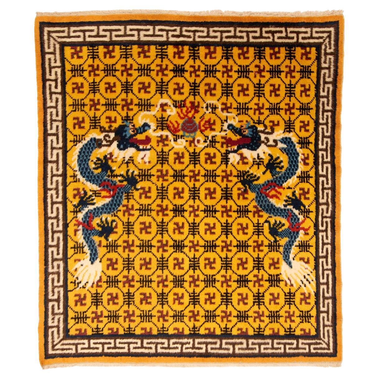 Early 20th century Chinese Gansu dragon square rug For Sale at 1stDibs