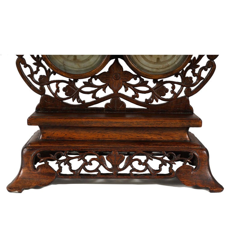 Early 20th Century Chinese Hand Carved Rosewood Table Screen with Jade ...