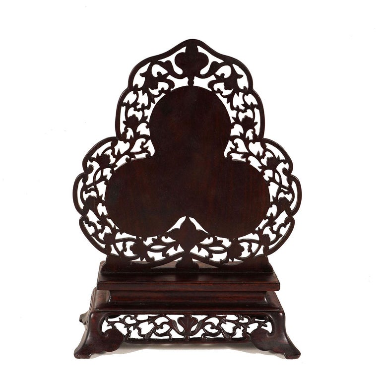 Early 20th Century Chinese Hand Carved Rosewood Table Screen with Jade ...