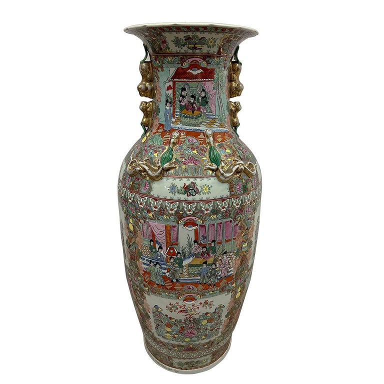 Early 20th Century Chinese Hand Painted Rose Medallion Temple Vase For ...