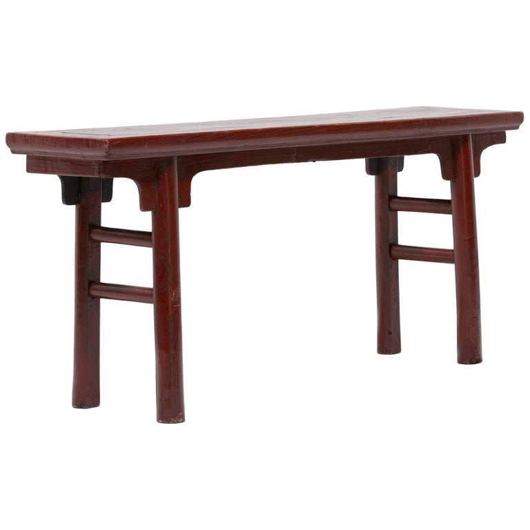 Early 20th Century Chinese Red Lacquer Gate Bench at 1stDibs