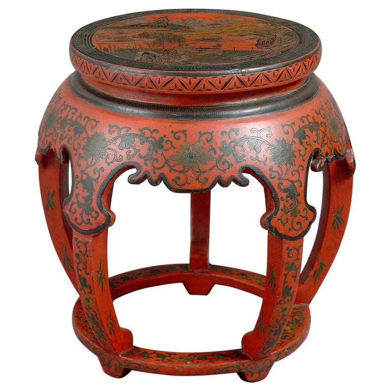 Early 20th Century Chinese Red Lacquer Low Table or Stool For Sale at ...