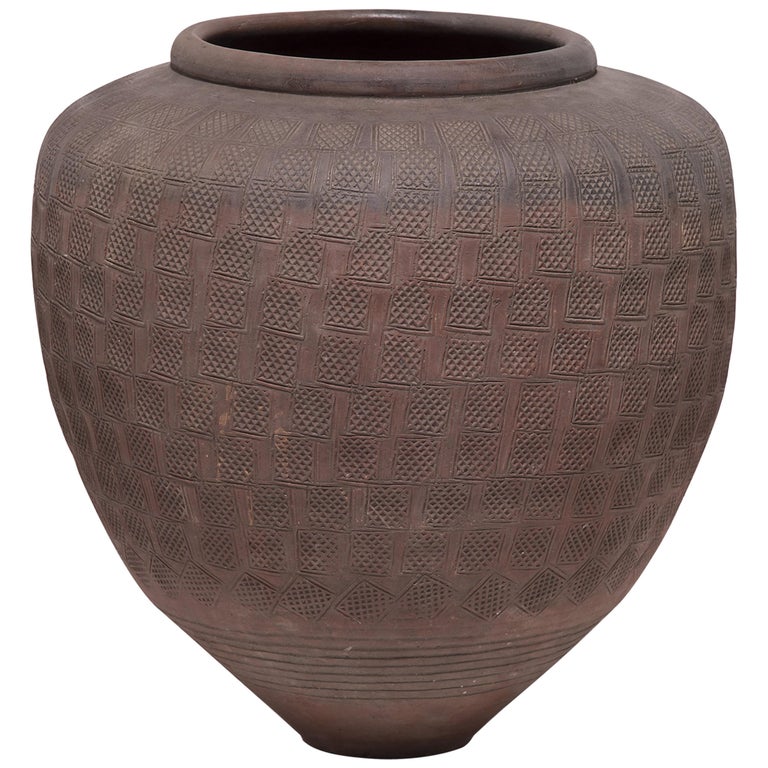 Early 20th Century Chinese Stamped Clay Pickling Pot at 1stDibs