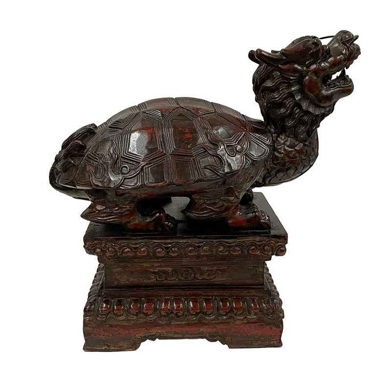 Early 20th Century Chinese Wooden Carved Dragon Turtle Sculpture For ...