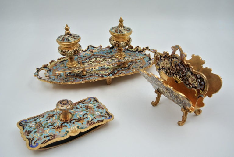 Early 20th Century Cloisonné Bronze Desk Set in Napoleon III Style For ...