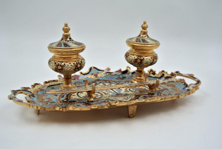 Early 20th Century Cloisonné Bronze Desk Set in Napoleon III Style For ...