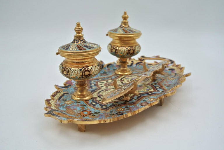 Early 20th Century Cloisonné Bronze Desk Set in Napoleon III Style For ...