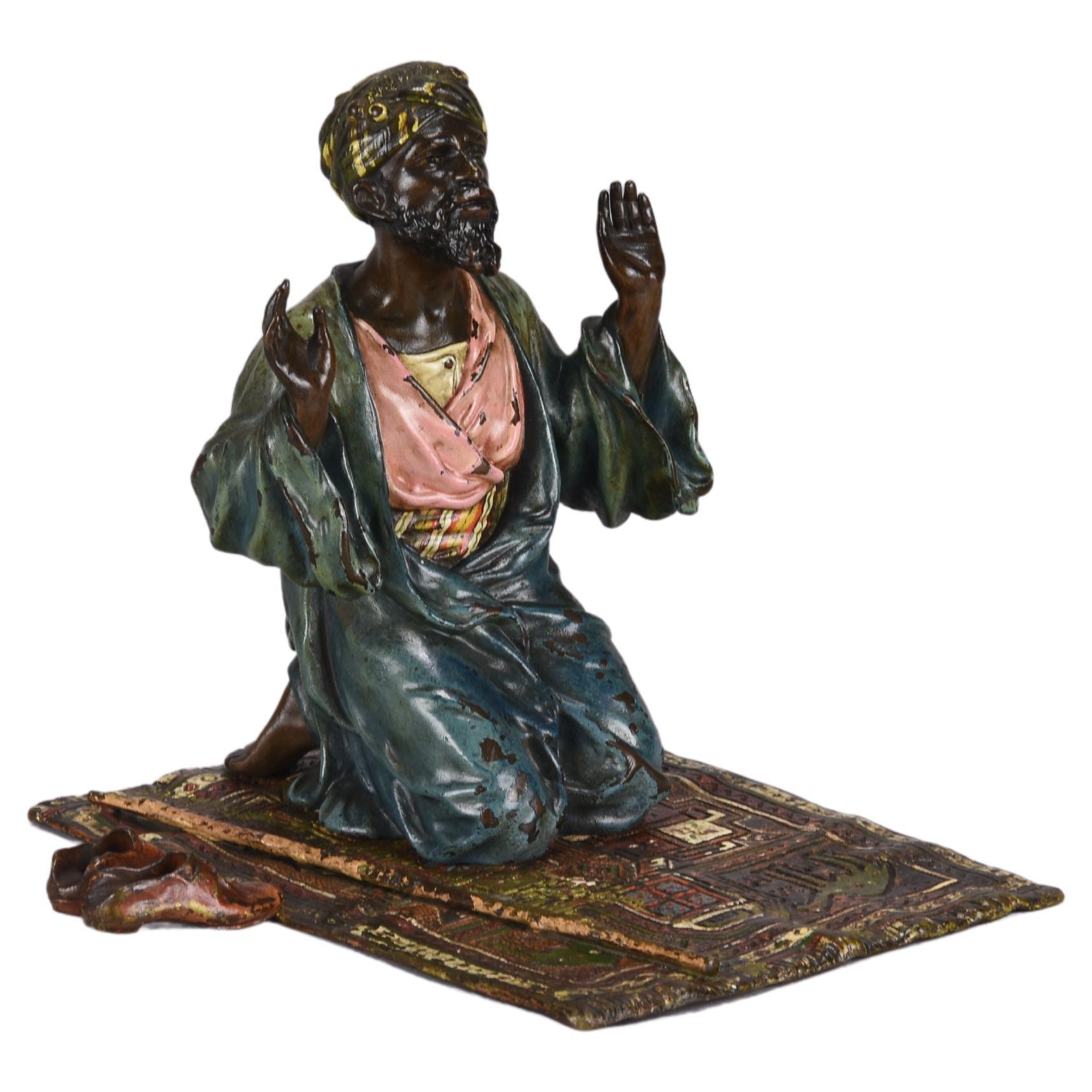 Antique Cold-Painted Vienna Bronze Shaped as Praying Man on a Prayer ...