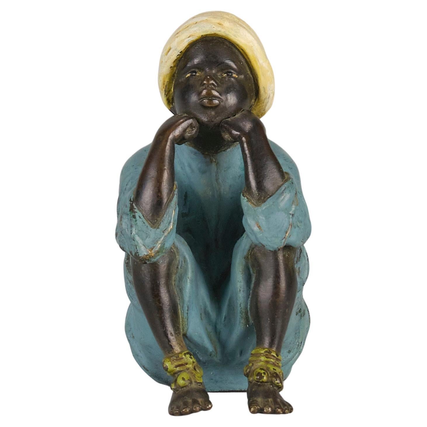 Early 20th Century Cold-Painted Bronze entitled "Seated boy" by Franz ...