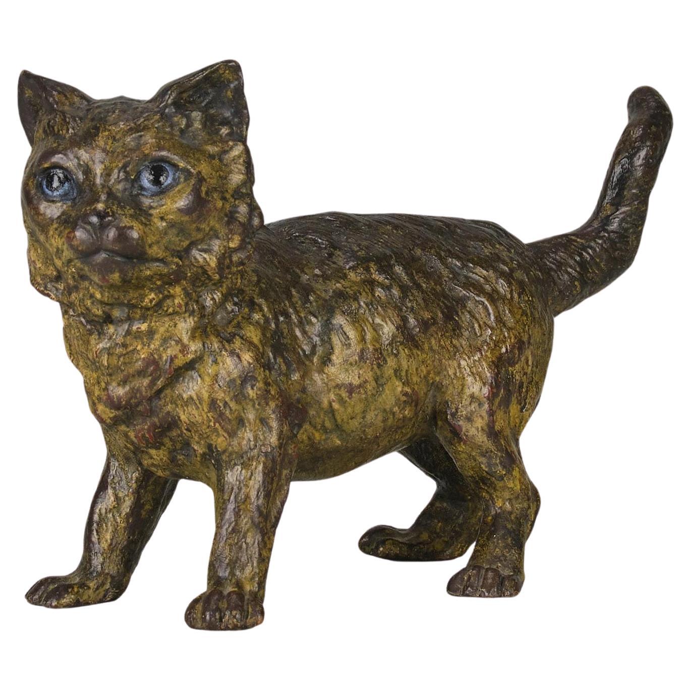 Early 20th Century Cold-Painted Bronze entitled "Standing Cat" by Franz ...