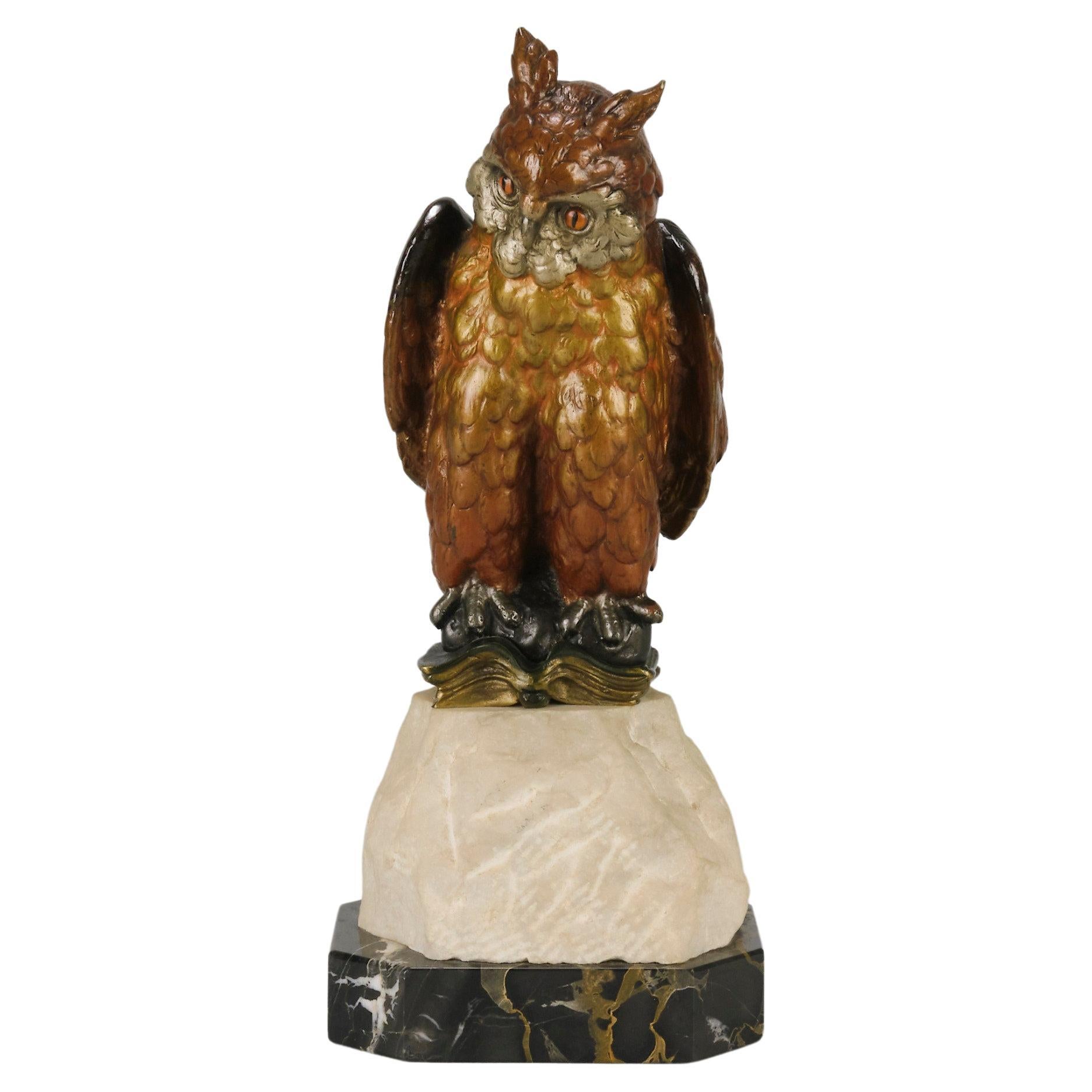 Early 20th Century Austrian Cold-Painted Bronze "Owl" For Sale at 1stDibs