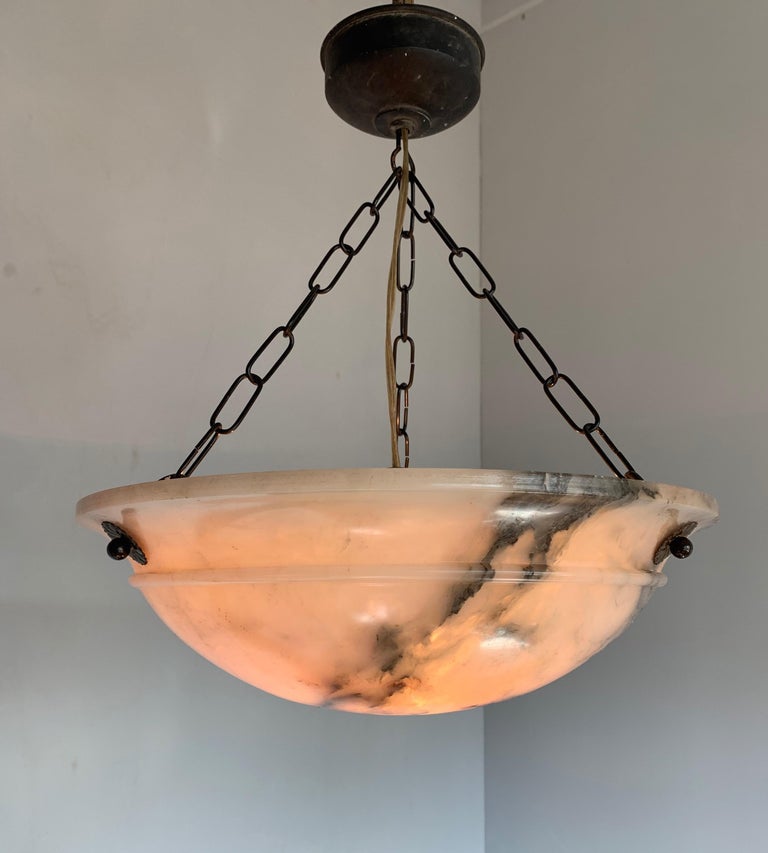 Early 20th Century and Colorful Art Deco Alabaster Pendant Light / Ceiling Fixture For Sale at ...