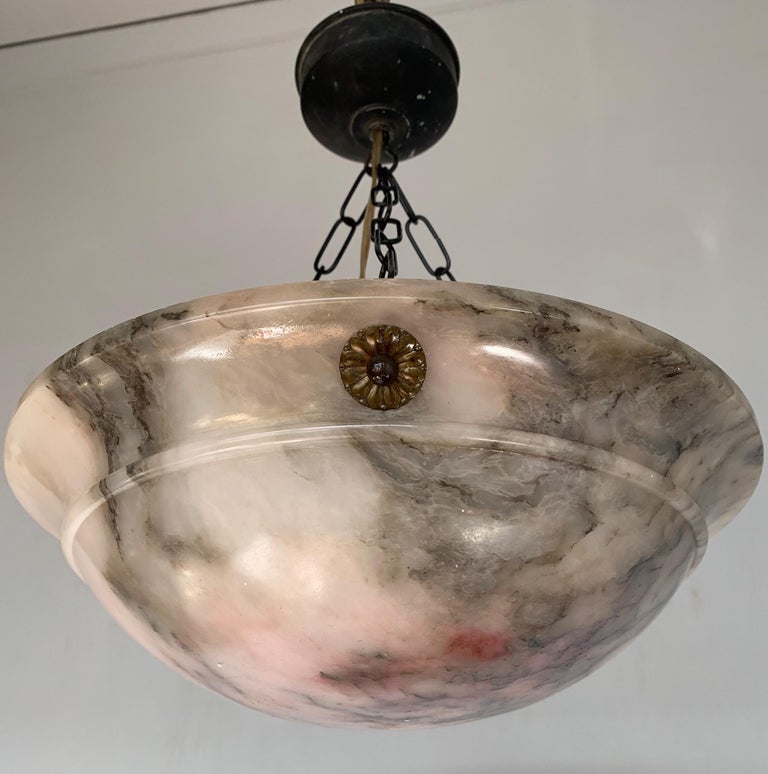 Early 20th Century and Colorful Art Deco Alabaster Pendant Light / Ceiling Fixture For Sale at ...