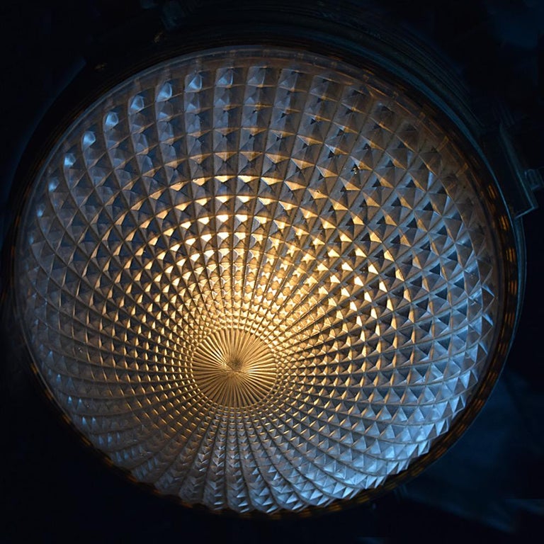 Early 20th Century Crystal Holophane Bronze Ceiling Light at 1stDibs