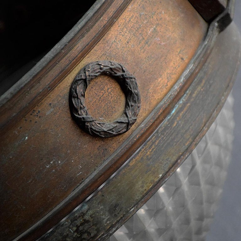 Early 20th Century Crystal Holophane Bronze Ceiling Light at 1stDibs