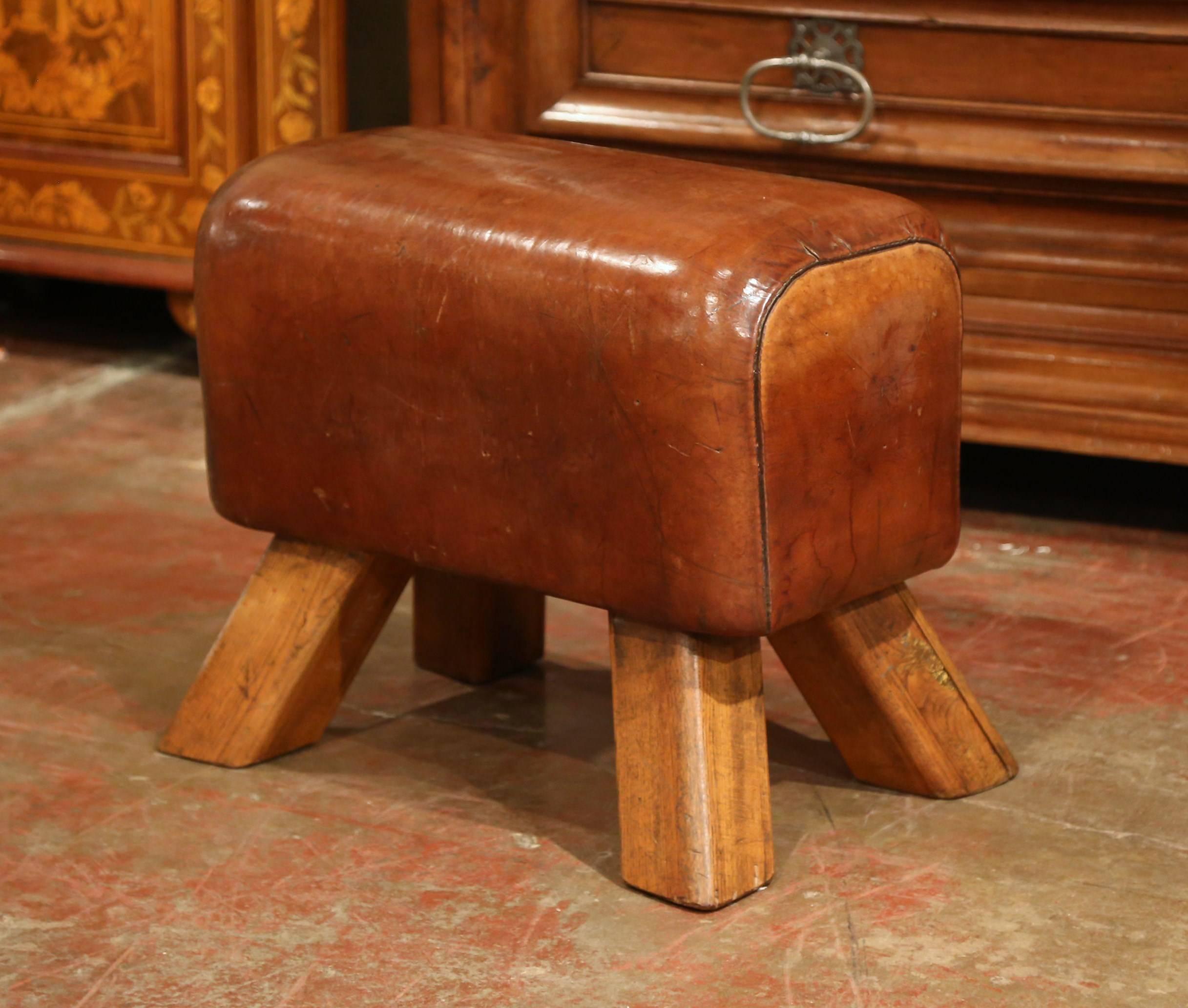 Early 20th Century Czech Patinated Brown Leather Pommel Horse Bench ...
