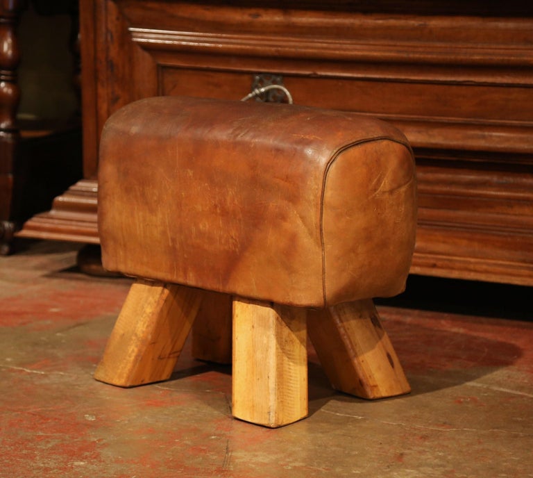 Early 20th Century Czech Patinated Brown Leather Pommel Horse Bench ...