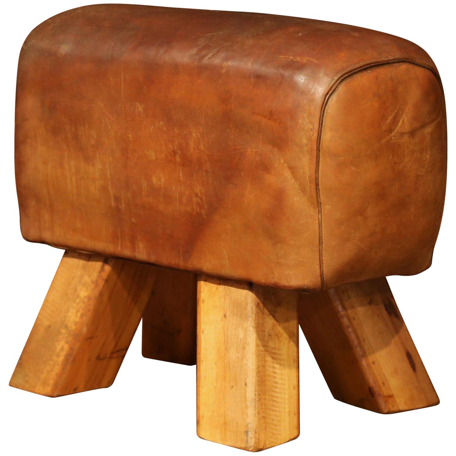 Early 20th Century Czech Patinated Brown Leather Pommel Horse Bench ...