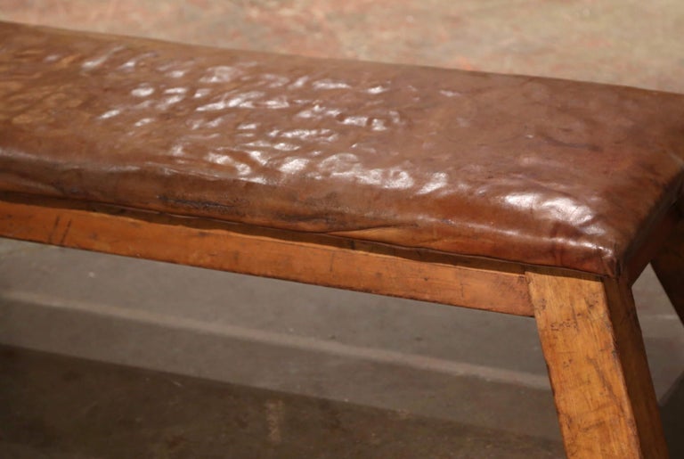 Early 20th Century Czech Tan Leather Top Pine Four-Leg Workout Training ...