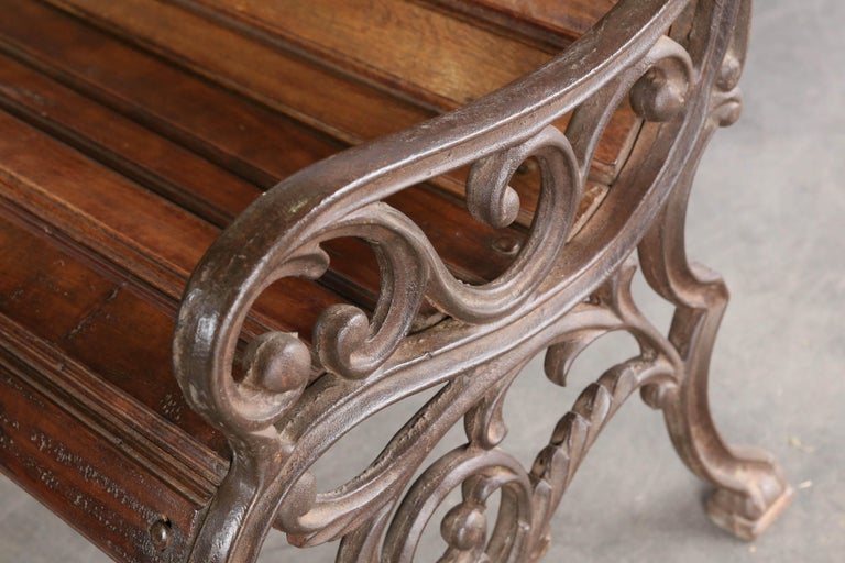 Early 20th Century Decorative Hand Cast Iron Park Bench with Contoured ...