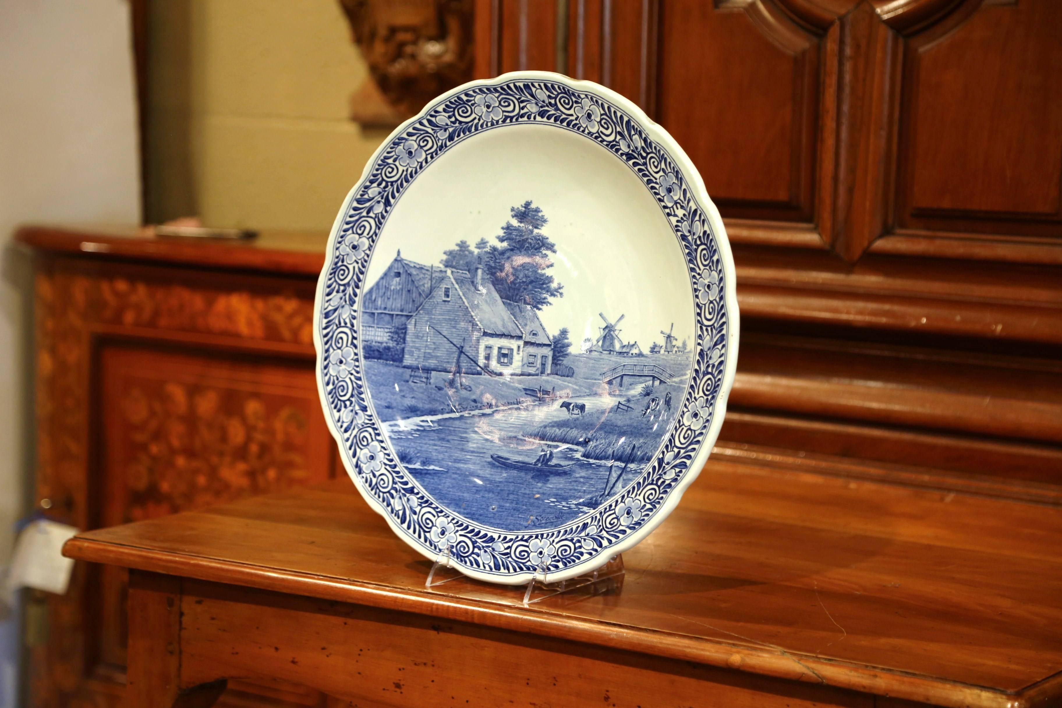 Early 20th Century Dutch Hand Painted Delft Platter with Pastoral Scene ...