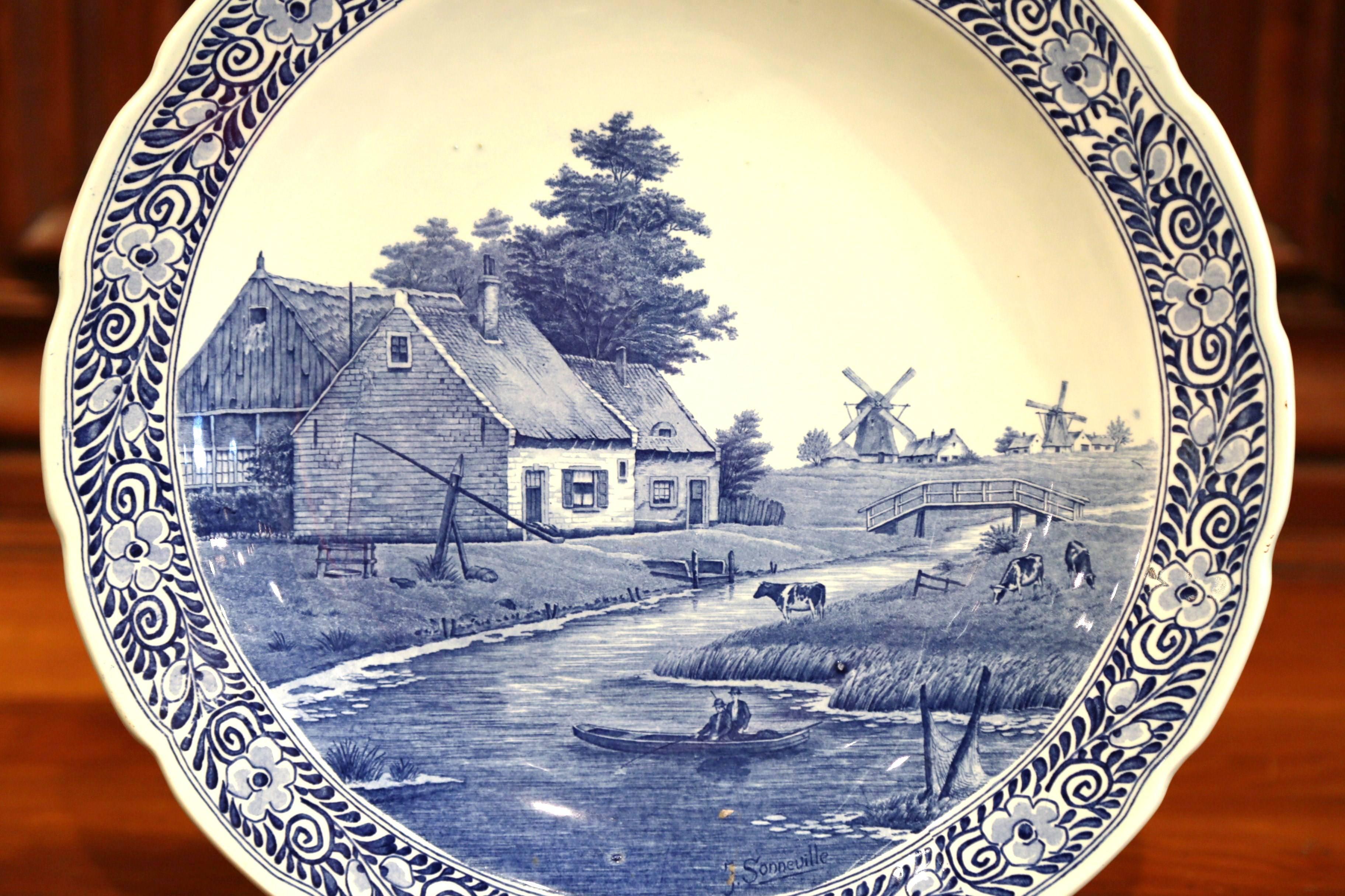 Early 20th Century Dutch Hand Painted Delft Platter with Pastoral Scene ...