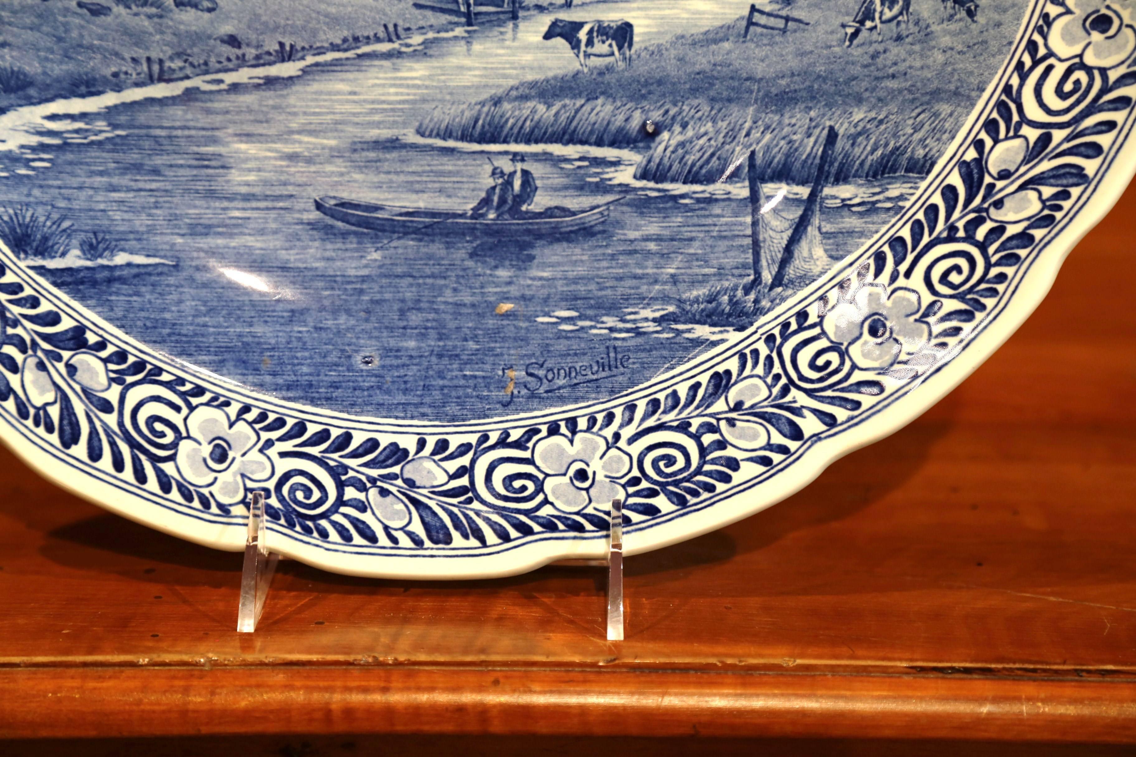 Early 20th Century Dutch Hand Painted Delft Platter with Pastoral Scene ...