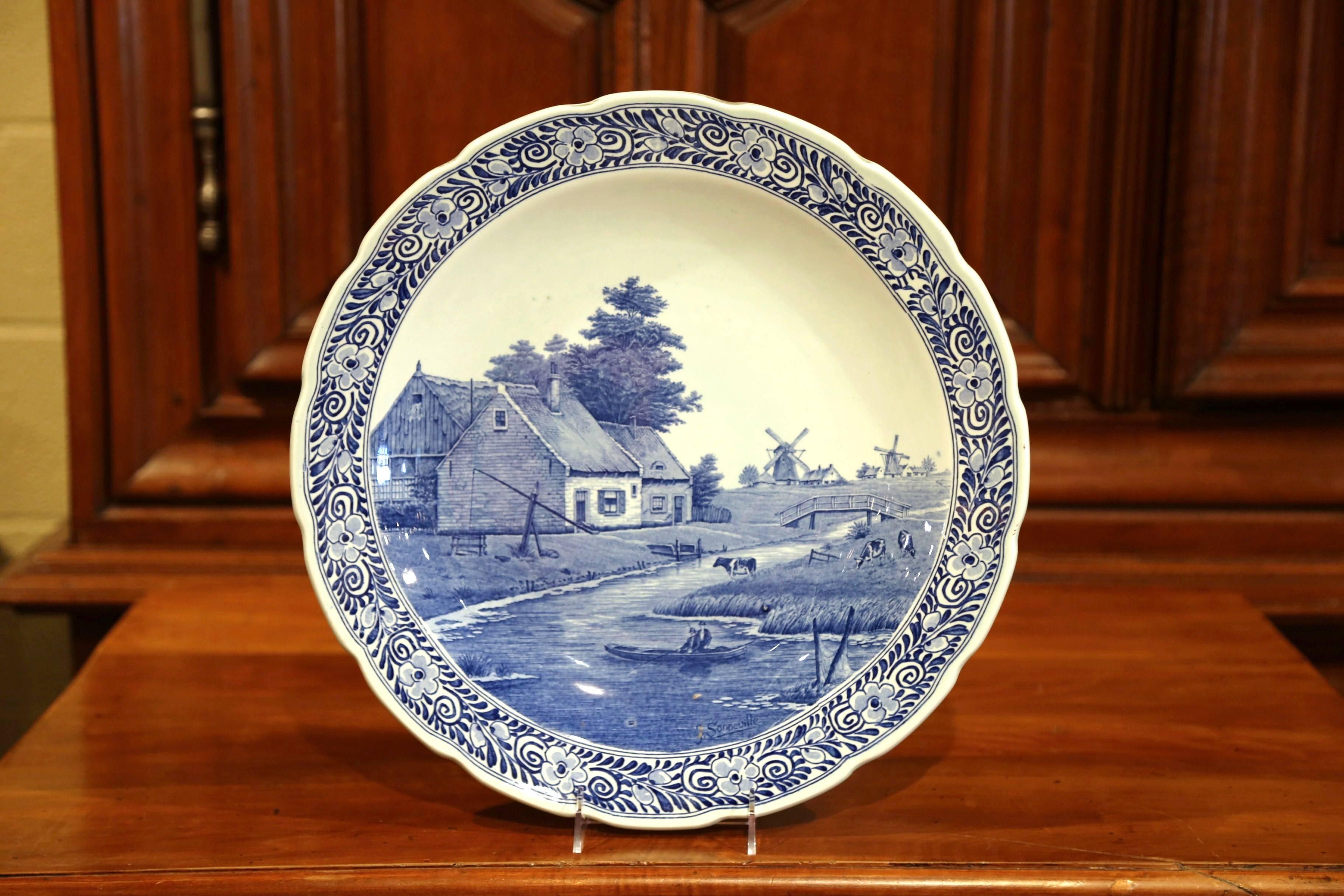 Early 20th Century Dutch Hand Painted Delft Platter with Pastoral Scene ...
