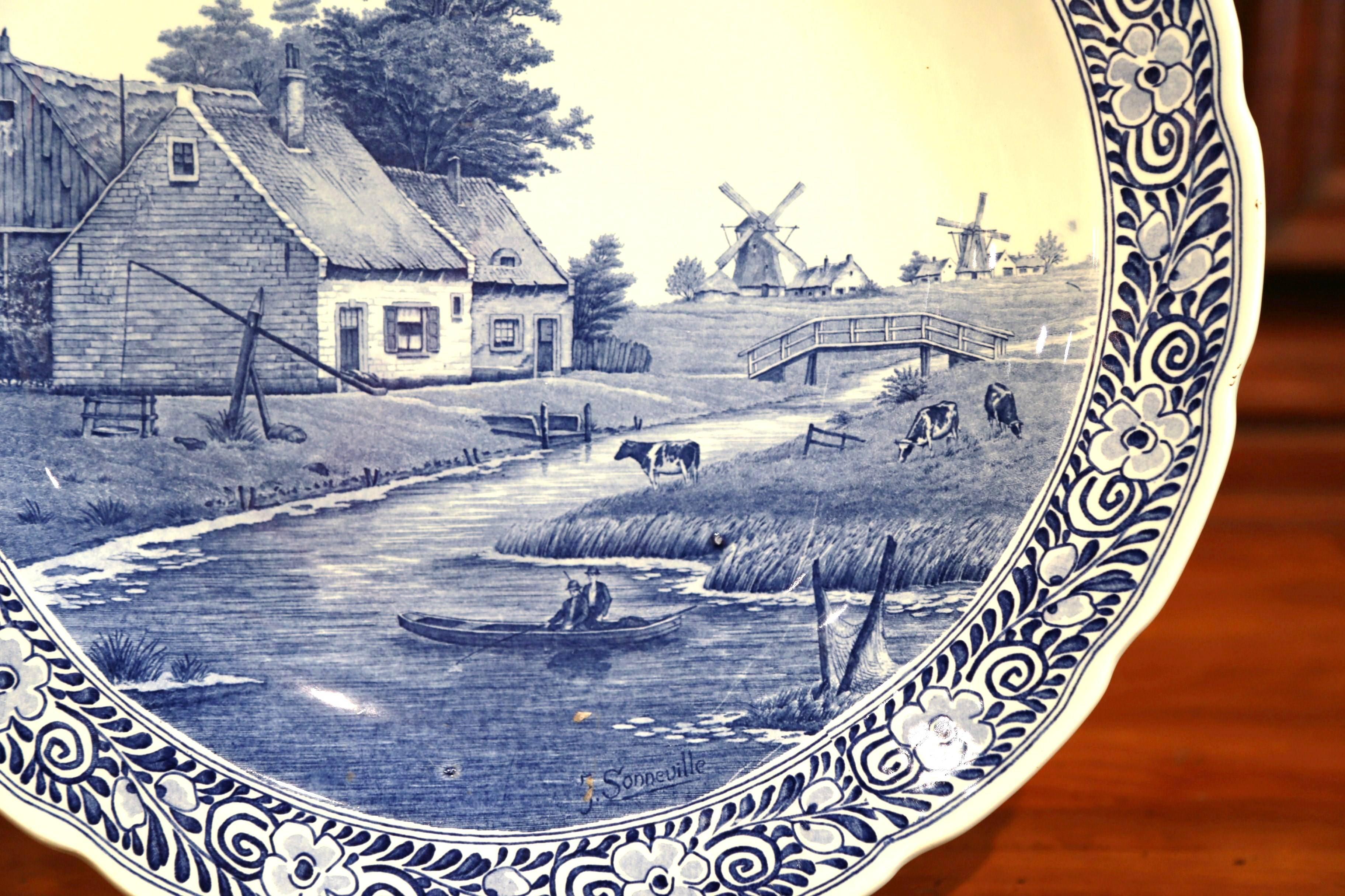 Early 20th Century Dutch Hand Painted Delft Platter with Pastoral Scene ...