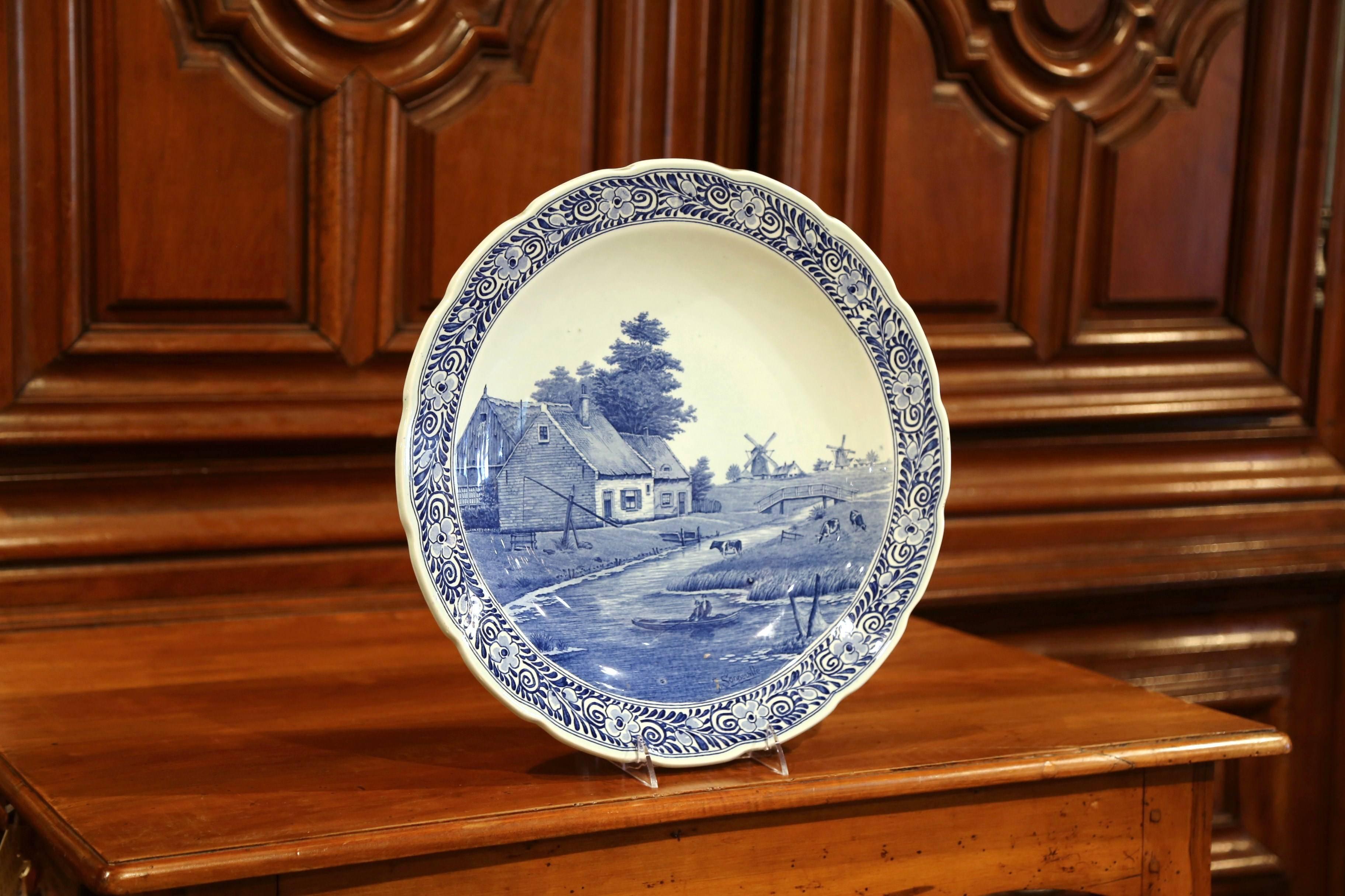 Early 20th Century Dutch Hand Painted Delft Platter with Pastoral Scene ...