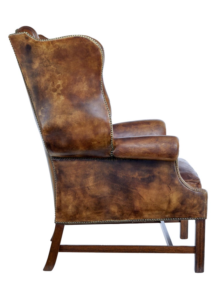 Early 20th Century Edwardian Button Back Leather Wing Back Armchair at ...