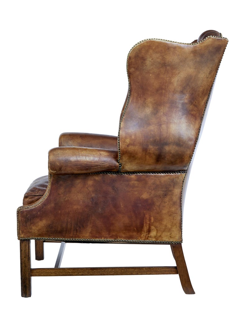 Early 20th Century Edwardian Button Back Leather Wing Back Armchair at ...