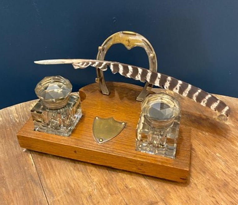 Early 20th Century Edwardian Double Inkwell with Horseshoe Pen Holder ...