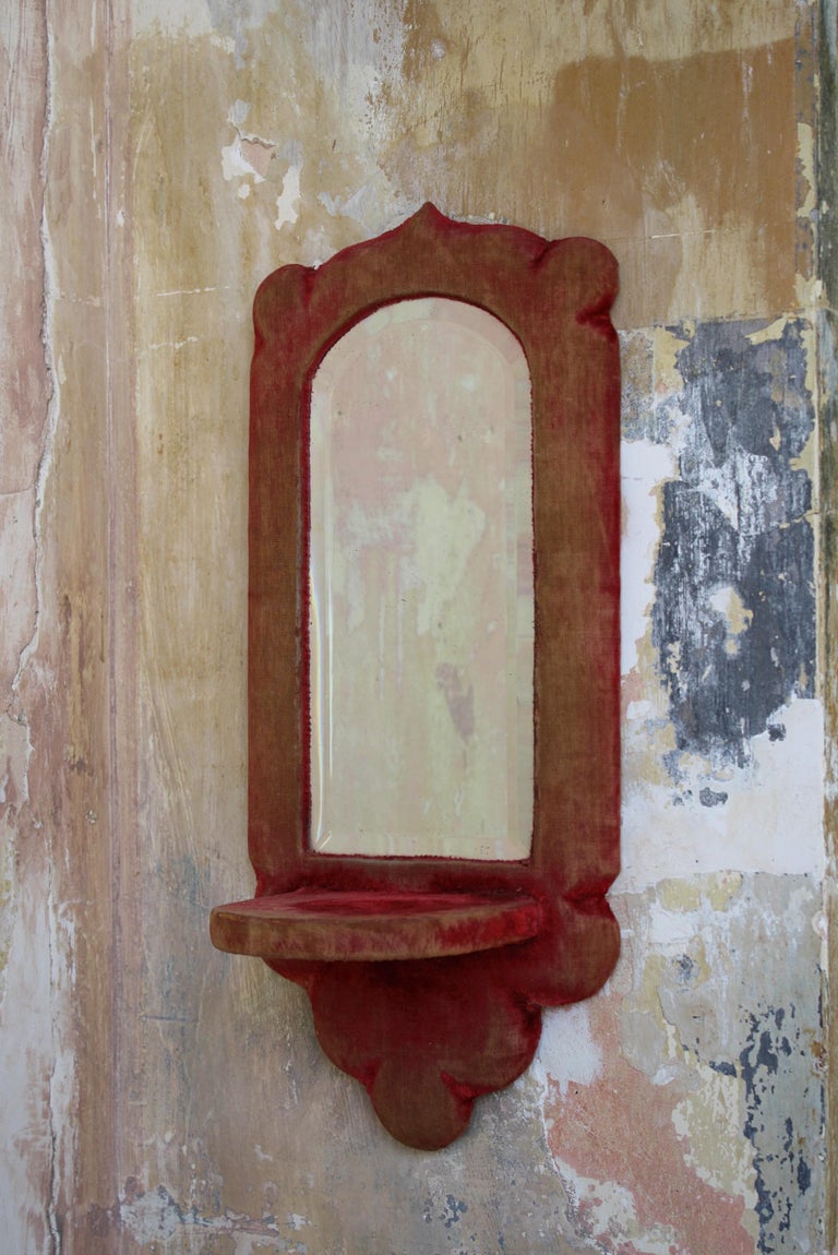 Early 20th Century English Country House Faded Ruby Red Velvet Mirror ...