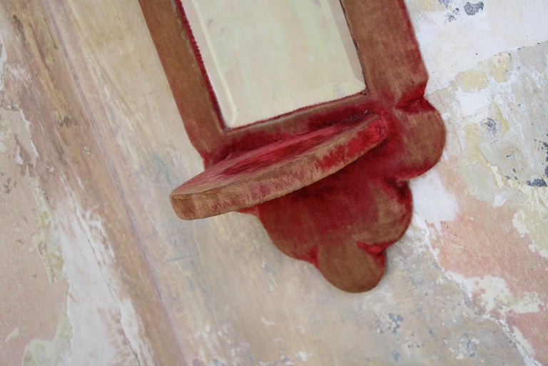Early 20th Century English Country House Faded Ruby Red Velvet Mirror ...
