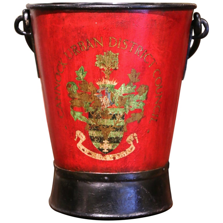 Early 20th Century English Hand Painted Iron Coal Bucket with Crest ...