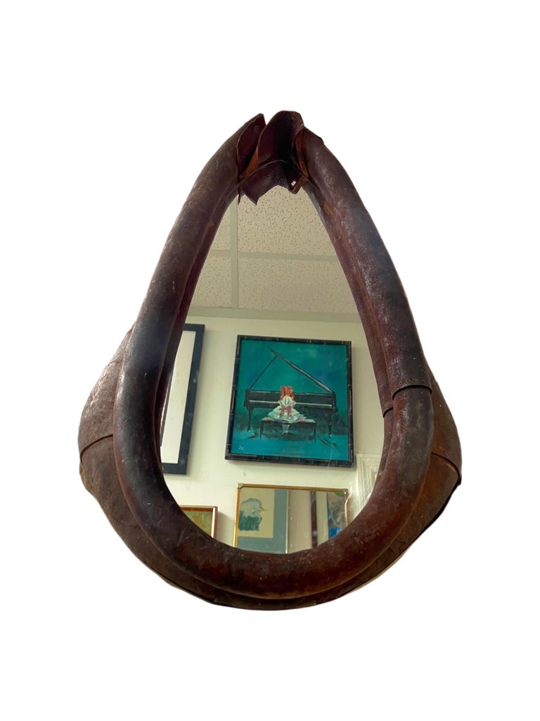 Early 20th Century English Leather Horse Collar Mirror For Sale at 1stDibs