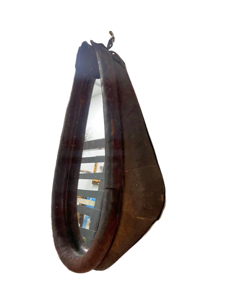 Early 20th Century English Leather Horse Collar Mirror For Sale at 1stDibs